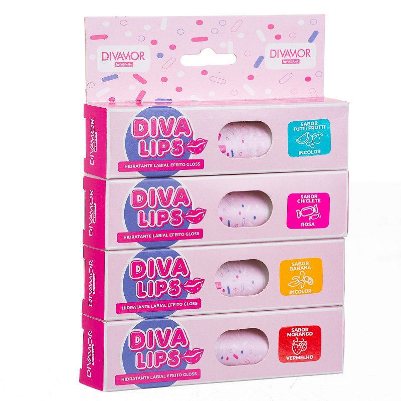 KIT 4 Diva Lips Hidratante Labial - Divamor Cosméticos | Vegana