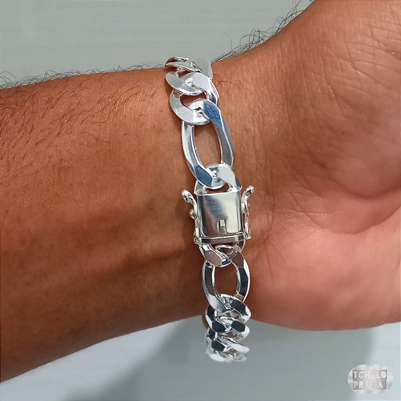 Pulseira Italiana 3x1 fecho gaveta prata 925 - 10mm - Tchelo Prata
