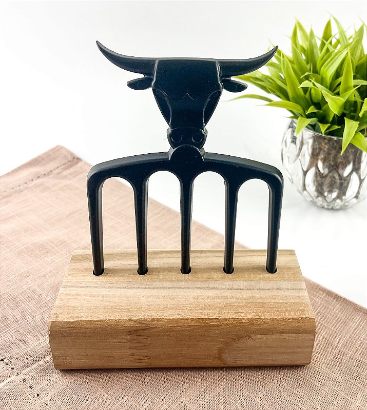 Garfo 5 Pontas Preto C/ Suporte em Madeira Personalizado - Dia dos Pais ...