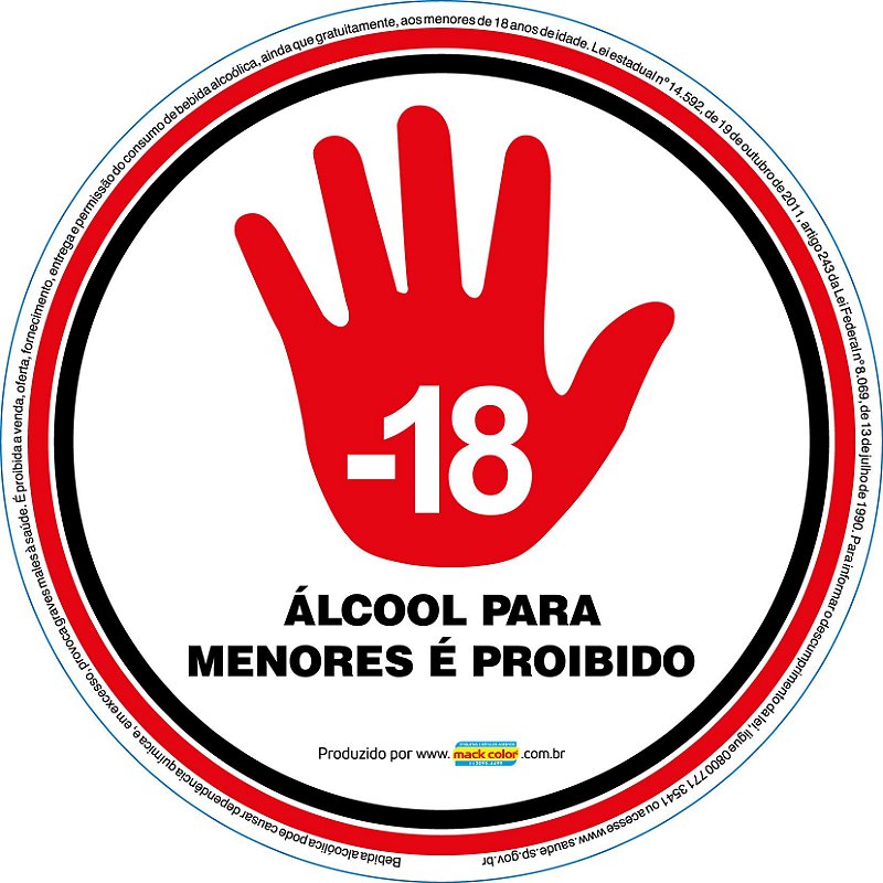 Adesivo de sinalização "ÁLCOOL PARA MENORES É PROIBIDO" 14cm x 14cm ...
