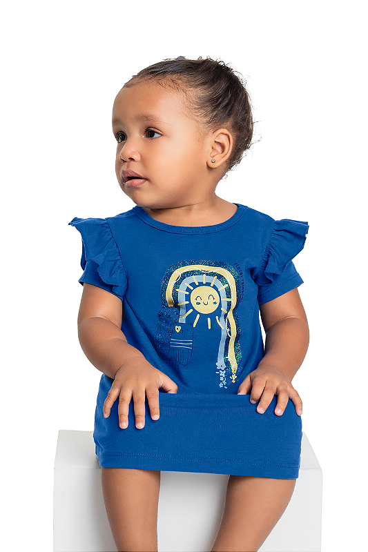 Vestido Infantil Arco Iris Azul - Hola Kids Moda Bebê e Infantil