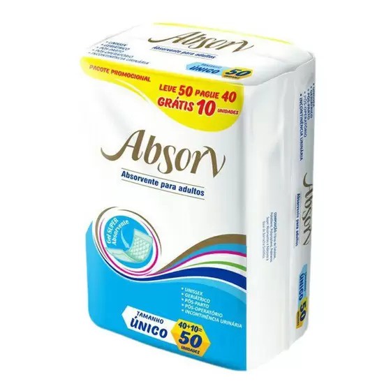 Absorvente Adulto Unissex Absorv com 50 unidades - Casa das Fraldas