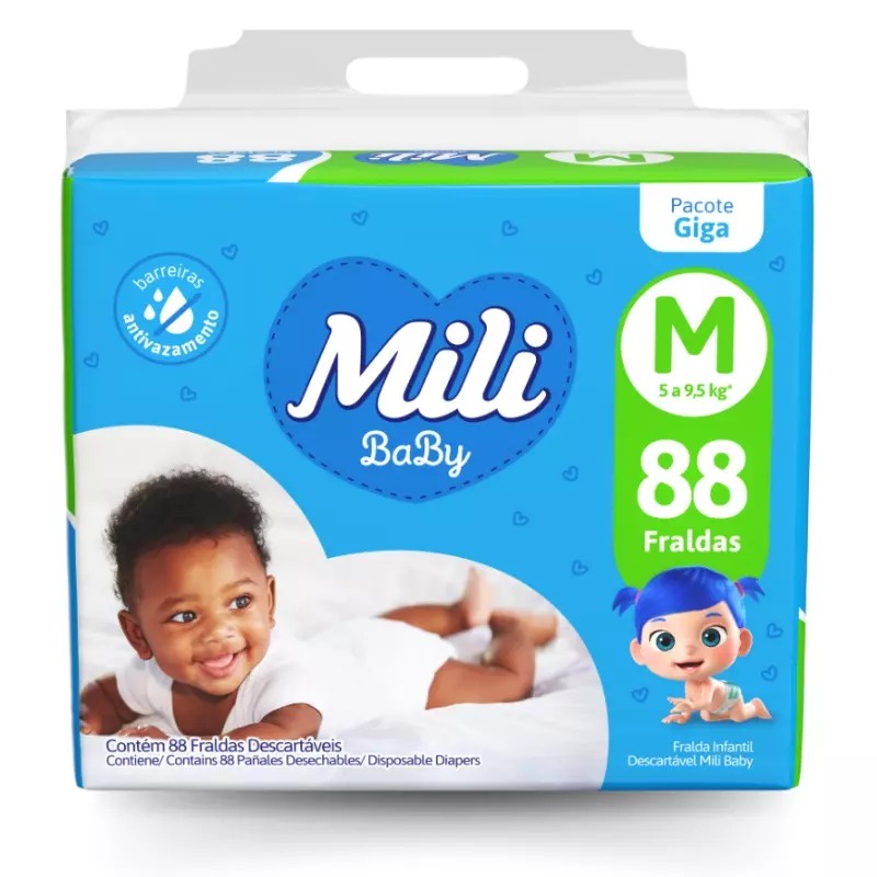 Fralda Infantil Mili Baby M com 88 unidades - Casa das Fraldas