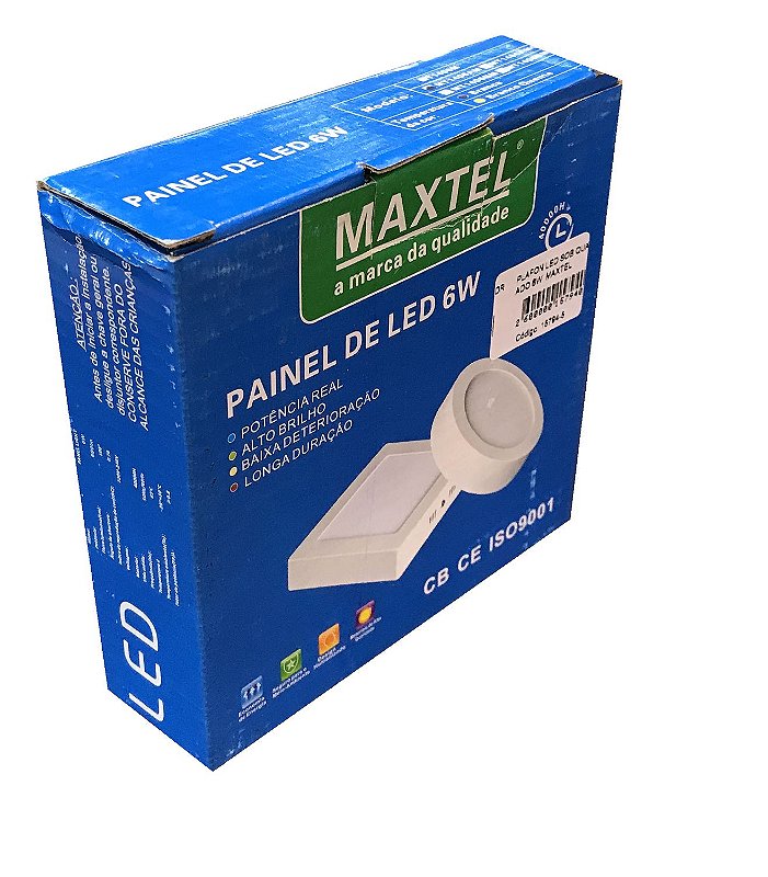 PLAFON LED SOBREPOR QUADRADO 6W BRANCO FRIO MAXTEL - Guaxucabos