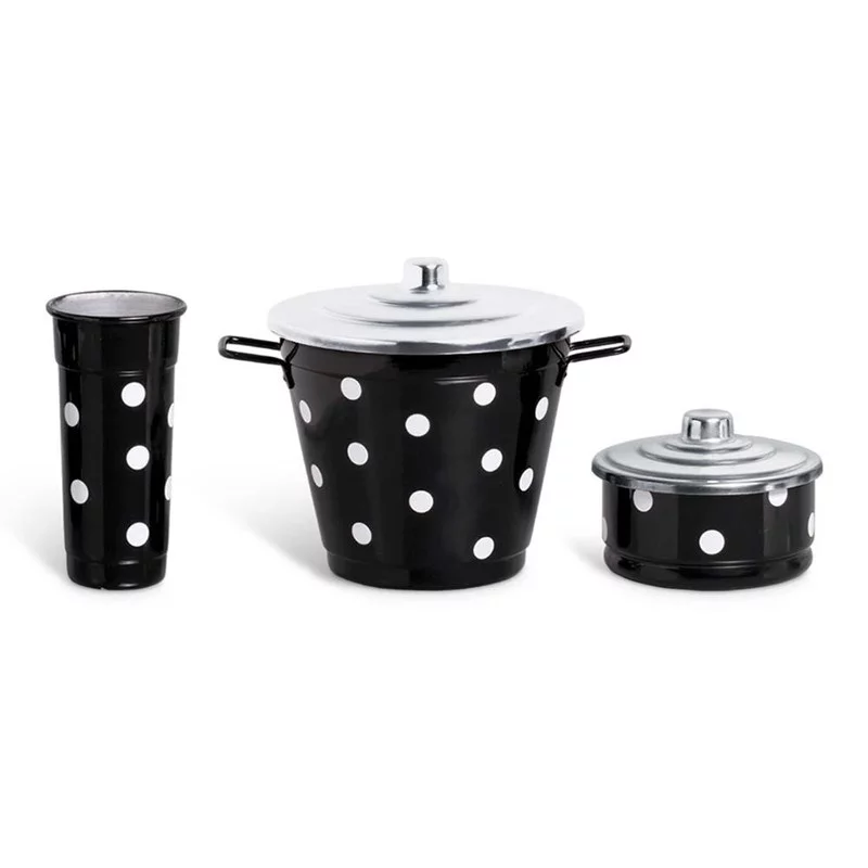 KIT PIA ALUMÍNIO 3 PEÇAS POA REDAR PRETA COM BOLINHA BRANCA - Guaxucabos