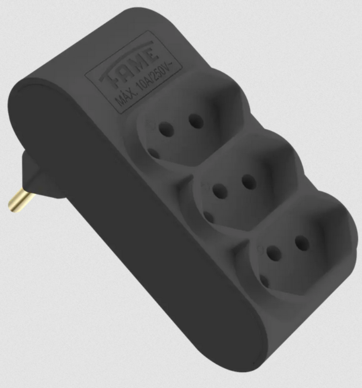 PLUG MULTIPLIC 10A COM 3 TOMADA 2P+T 10A PRETA FAME - Guaxucabos