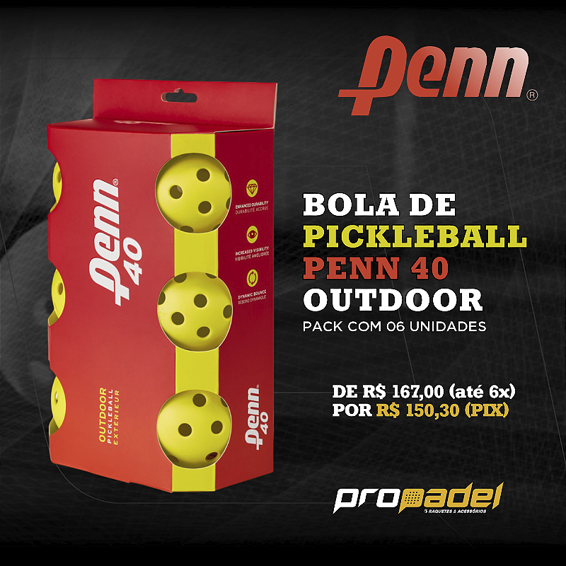 BOLA DE PICKLEBALL PENN 40 OUTDOOR - 6B - Loja Propadel