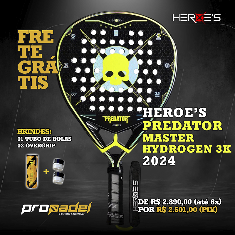 RAQUETE DE PADEL HEROE'S PREDATOR MASTER HYDROGEN 3K 2024 COM CAIXA ...