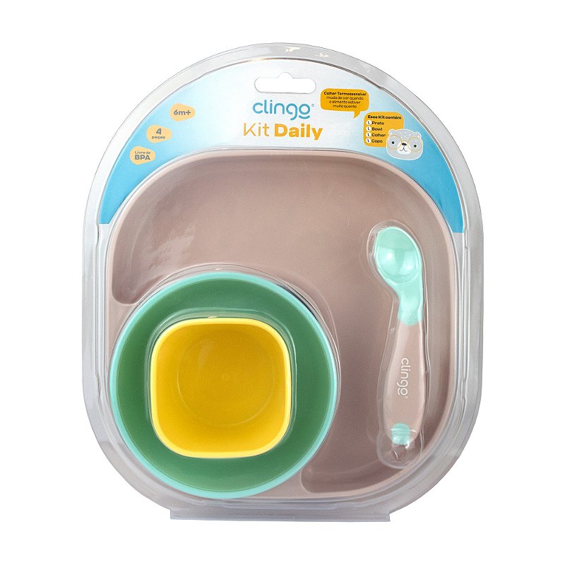 Kit alimentação Daily 4 em 1 em silicone Neutro - Clingo - Baby Buys Brasil