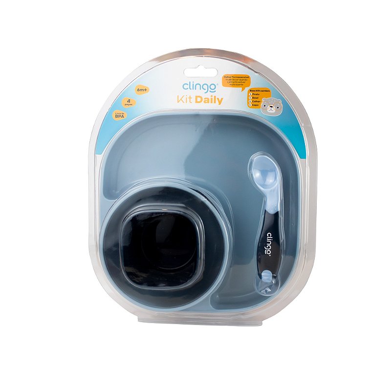 Kit alimentação Daily 4 em 1 em silicone Azul - Clingo - Baby Buys Brasil