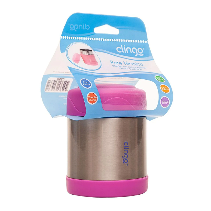 Pote Térmico Infantil 330ml Inox e Rosa - Clingo - Baby Buys Brasil