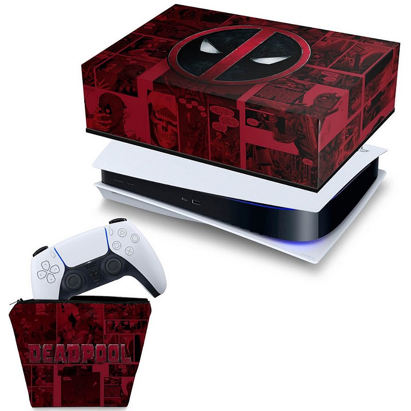 KIT PS5 Capa e Case Controle - Deadpool Comics - Pop Arte Skins Atacado