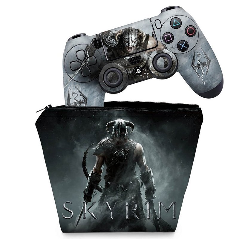 KIT Capa Case e Skin PS4 Controle - Skyrim - Pop Arte Skins Atacado