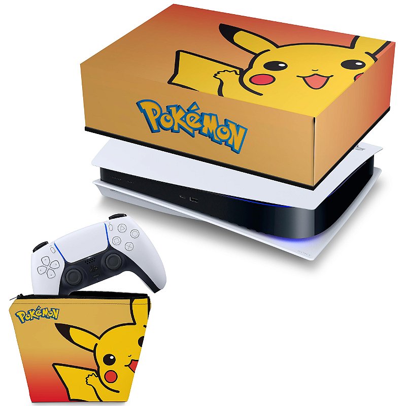 KIT PS5 Capa e Case Controle - Pokemon Pikachu - Pop Arte Skins Atacado
