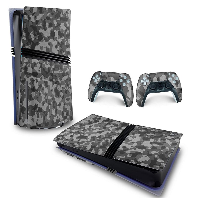 Skin PS5 Pro Horizontal - Camuflado Cinza - Pop Arte Skins Atacado