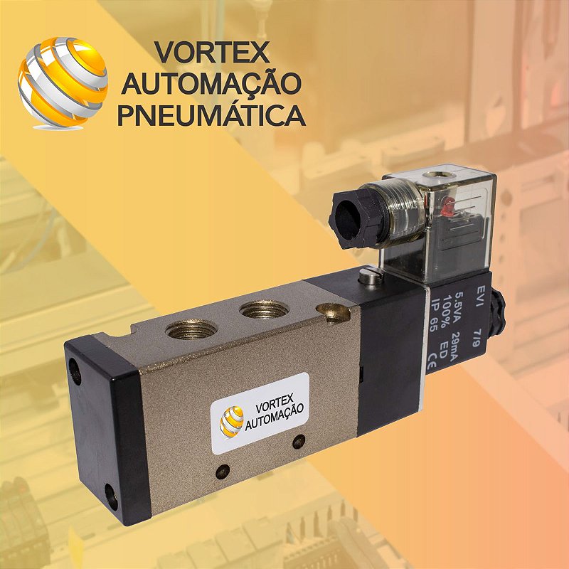 Válvula Pneumática Solenoide 5/2 Vias Retorno Mola 1/4 escape 1/4 Com bobina 220v - Vortex ...
