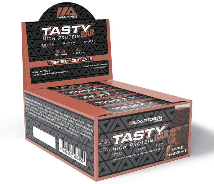 TASTY BAR TRIPLE CHOCOLATE 90 GR CX 8 UNIDADES - ADAPTOGEN - C&B NUTRITION