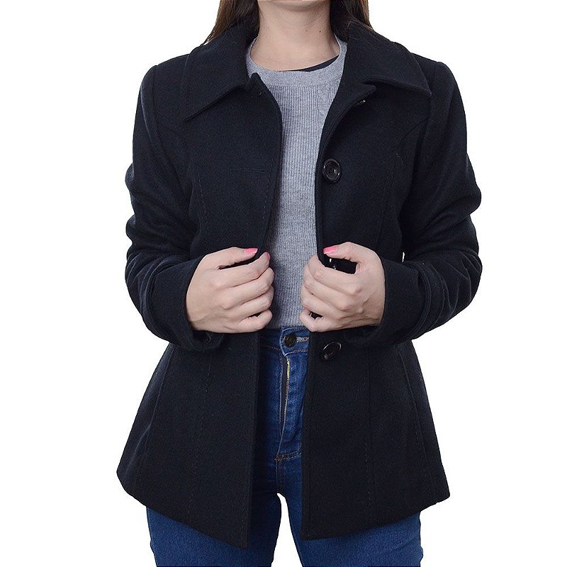 Casaco Feminino Peleteria Cordeiro Caban Slim Preto - 23031 - Estrela ...