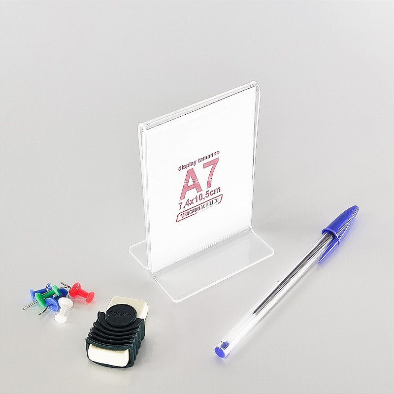 Display em acrílico modelo T (90 graus) p/ papel tam. A7 vertical ...