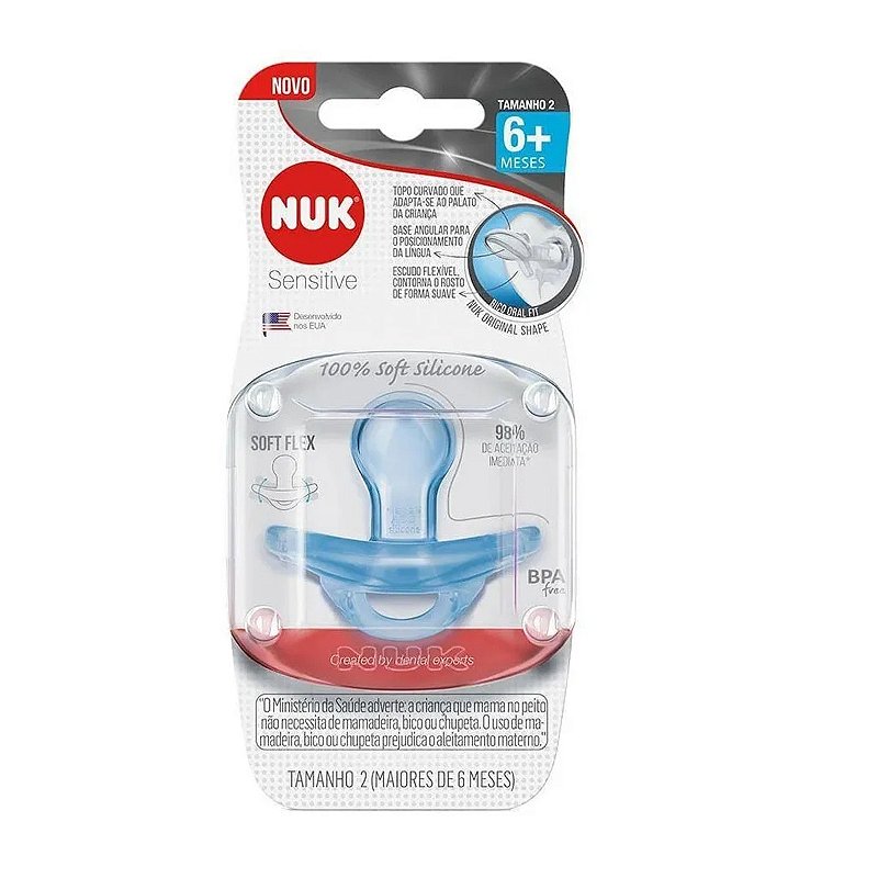 Chupeta Sensitive Soft 100% Silicone Boy S2 (Acima de 6 meses) – NUK ...