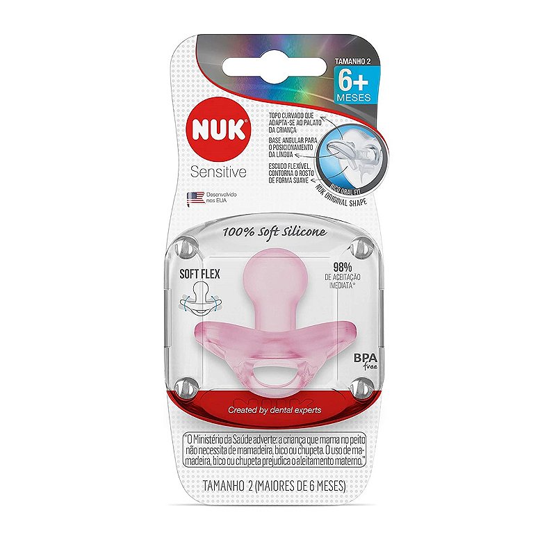 Chupeta Sensitive Soft 100% Silicone Girl S2 (Acima de 6 meses) – NUK ...