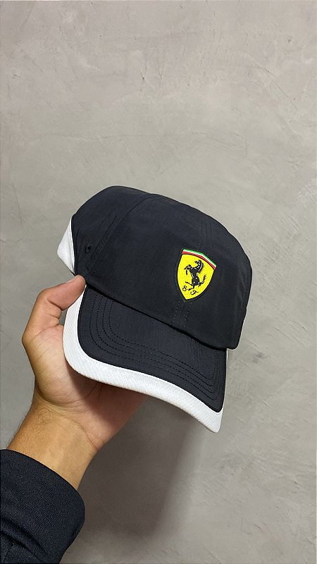 BONE PUMA FERRARI PRETO FAIXA BRANCA - JNoriginalshop