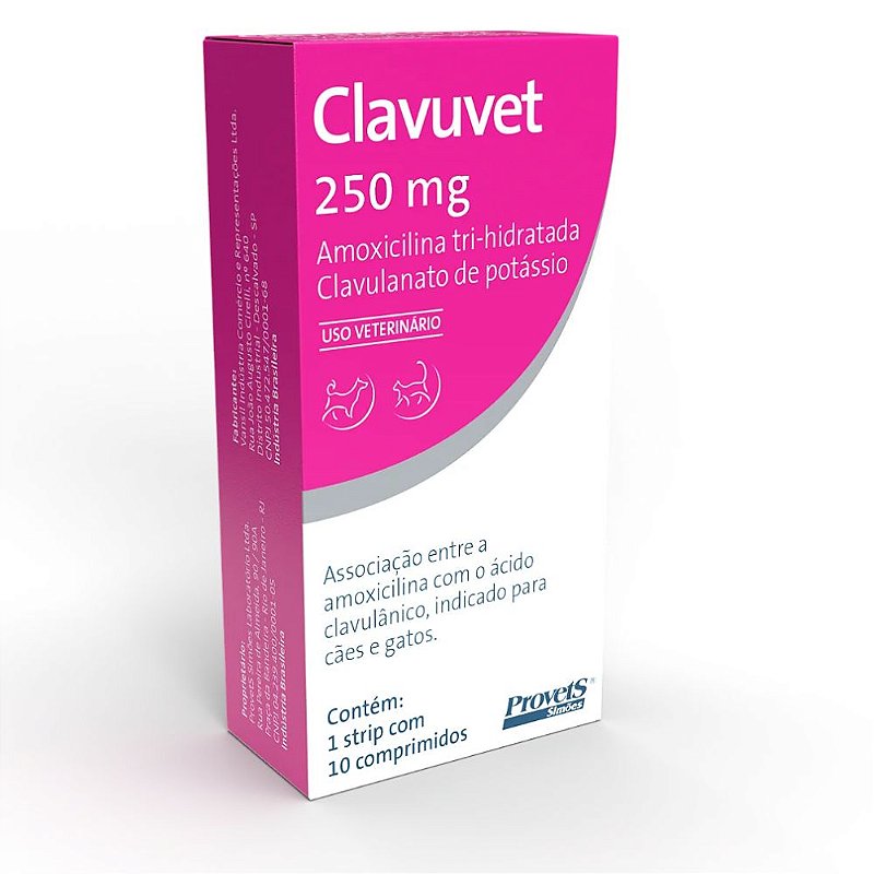 Clavuvet Antibiótico Amoxicilina Com o Ácido Clavulânico Cães 250 MG 10 ...