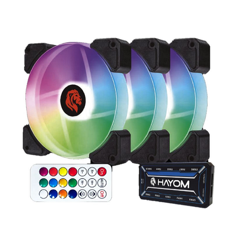 Kit 3 Cooler Fan Gamer LED RGB 120mm com Controladora Hayom FC1306 ...