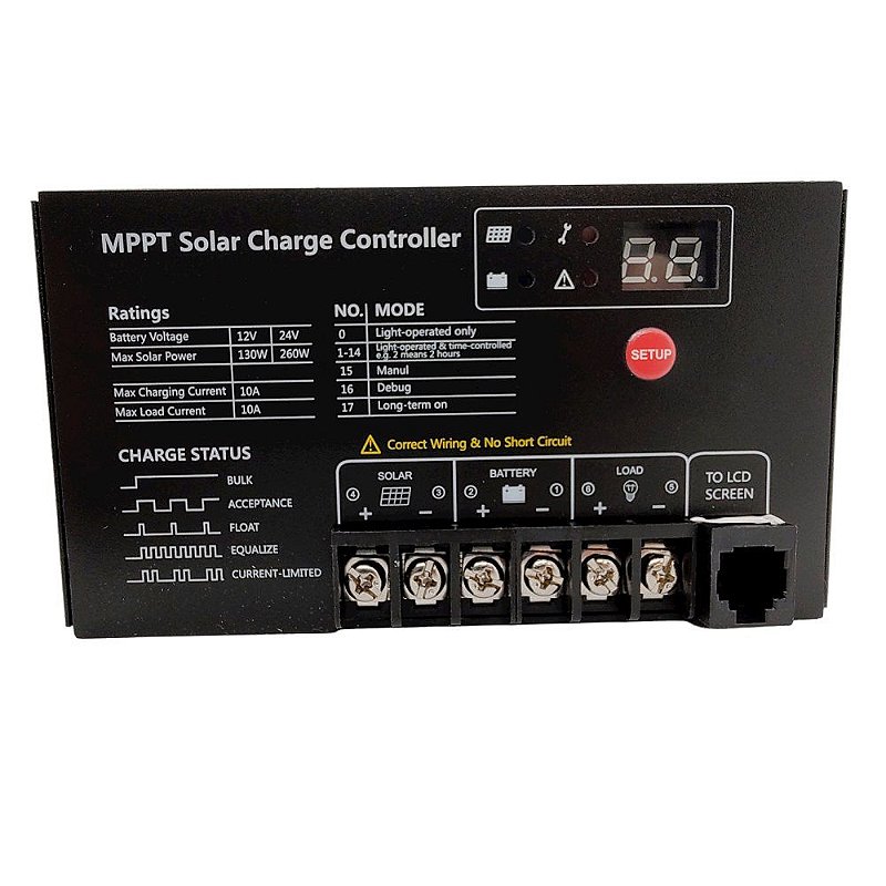 Controlador Solar MPPT 10A 12V/24V SR-MT2410N10 - Biostech Conecta