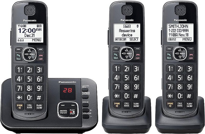 Sistema de telefone sem fio expansível Panasonic DECT 6.0 com atendedor ...