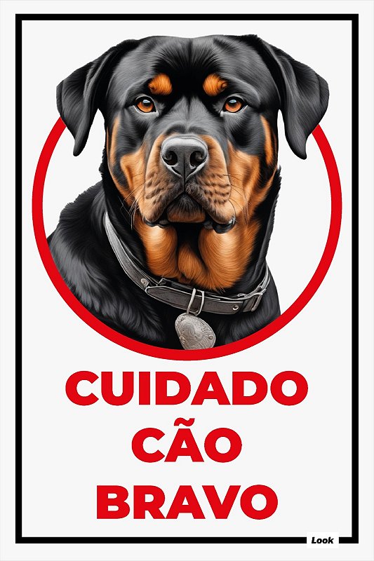 Placa de Sinalização Aviso Cuidado Cão Bravo Rottweiler Guarda - Look ...
