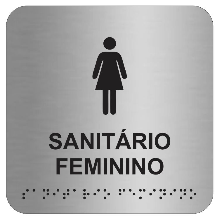 Placa - WC Feminino Aluminio Braille - ABNT NBR 9050 - Iplacas Sinalização