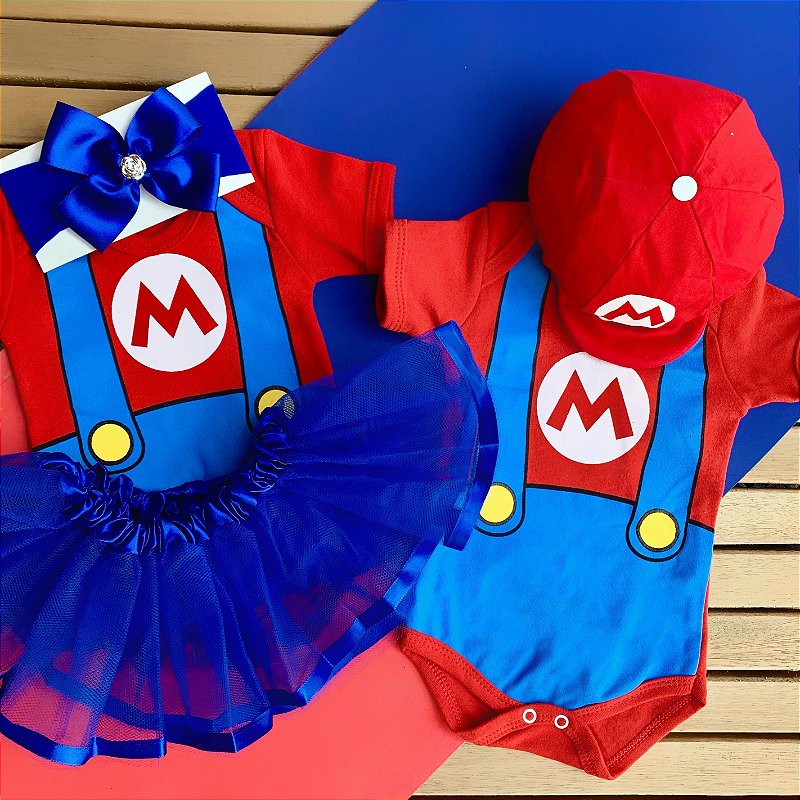 Kit Body Bebê Gêmeos Mario Bros| Baby Dress - Baby Dress - Loja ...