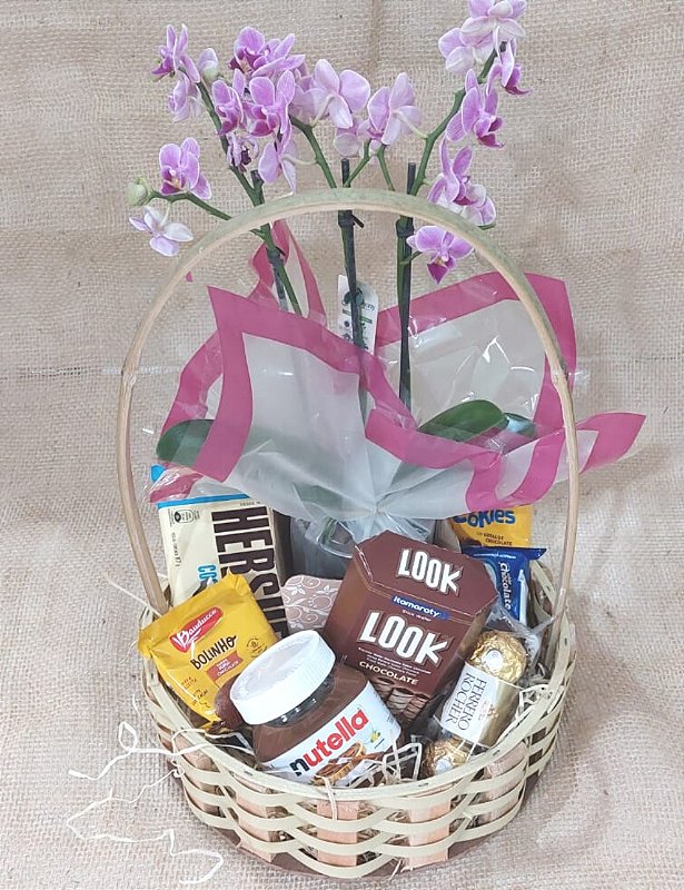 Cesta Chocolate e Orquídea - Cesta de Café da Manhã, Arranjos de Flores, Cestas de Bebidas ...