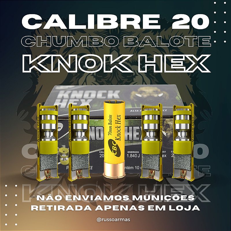 Munição CBC 20GA 20/70 Chumbo Balote Knok Hex - 10 UN - Russo Armas