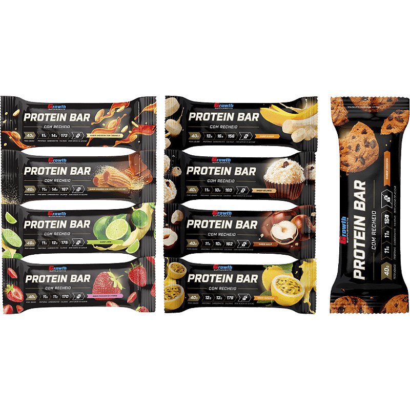 Barra de Proteína Growth Bar com Recheio - 12 Unid x 40g Cada (480g ...