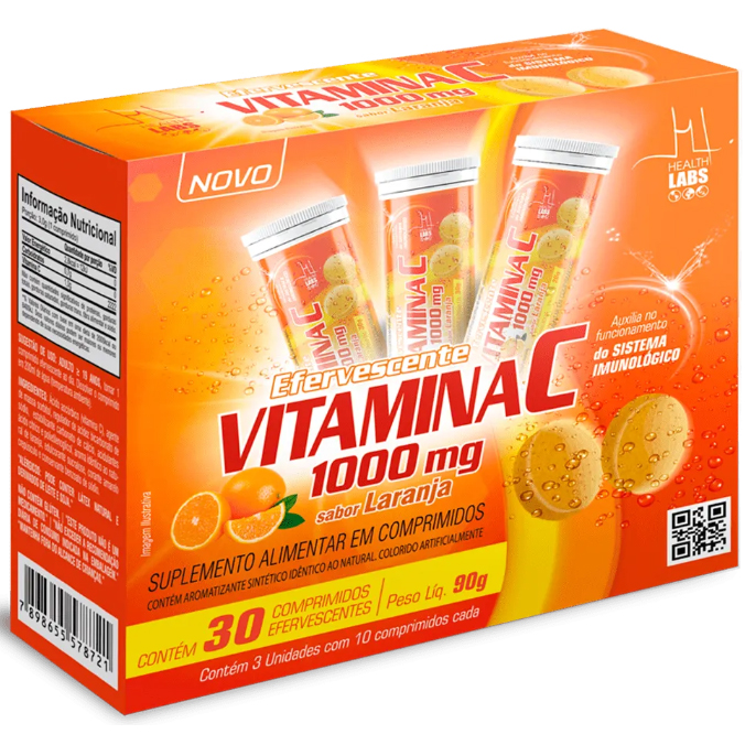Vitamina C Efervescente 1000mg - 30 Comprimidos - Health Labs - MEUWHEY