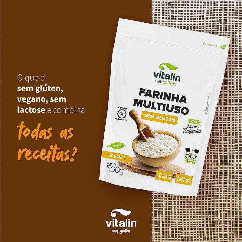 Farinha Integral Multiuso s/ Glúten Vegana 500g - Vitalin - Empório Leve