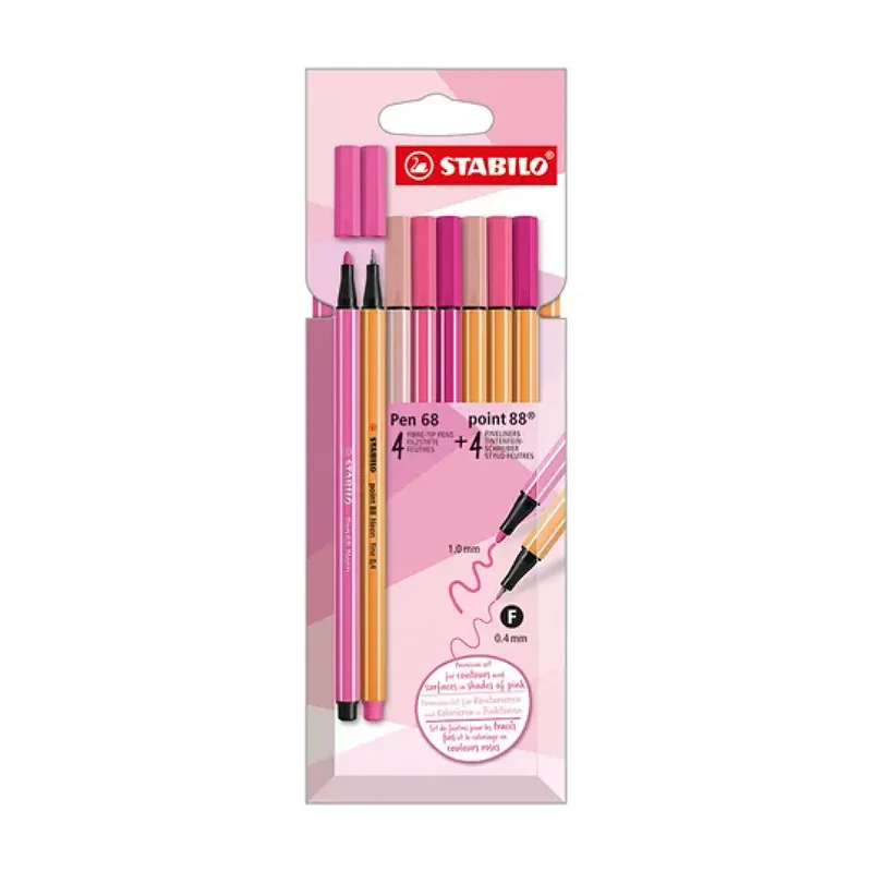 STABILO POINT 88 + PEN 88 TONS DE ROSA - Planet Paper Papelaria