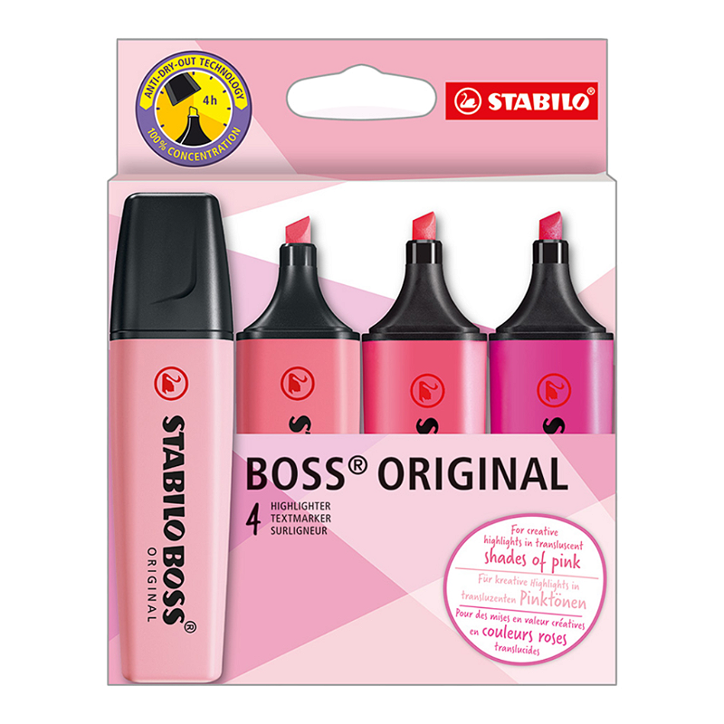 STABILO BOSS ORIGINAL TONS DE ROSA COM 4 UN - Planet Paper Papelaria