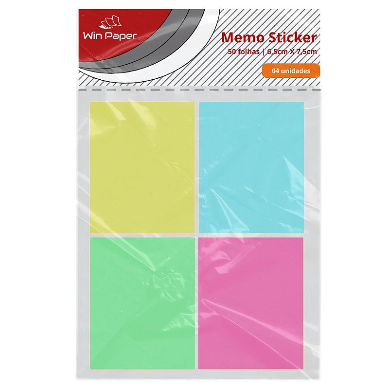 Memo Sticker 6.5 x 7.5cm 4 Blocos com 50 Folhas - Win Paper - Artes e ...