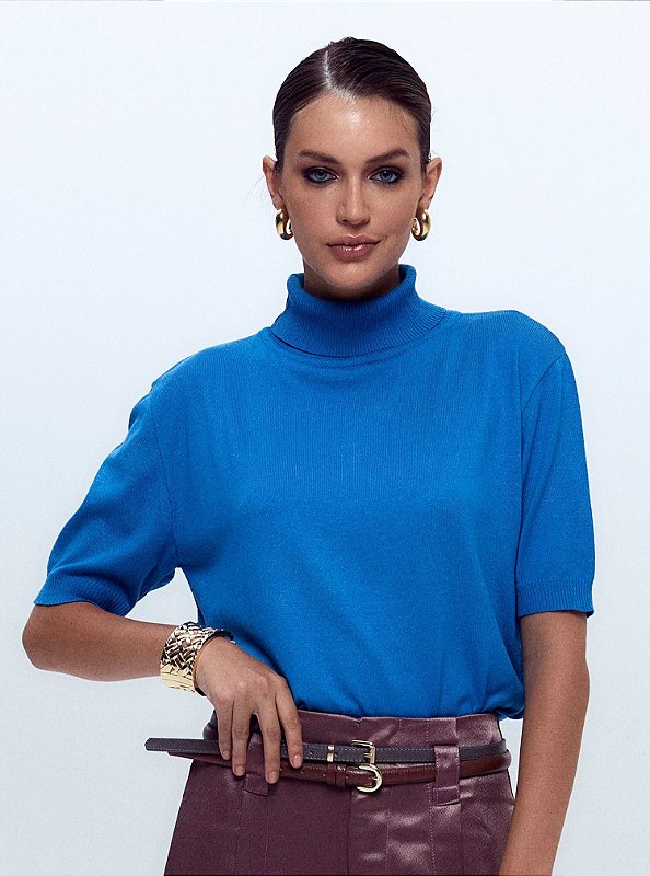 Blusa Nara Tricot Gola Azul - Raizz | Loja Online - Raizz Store | Moda ...