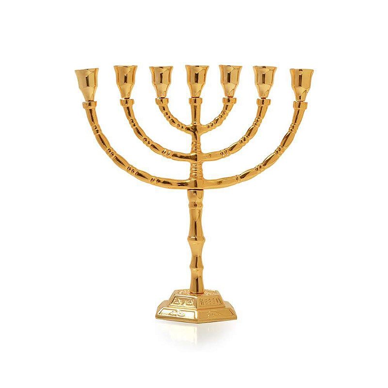 Menorá Judaico - Médio - Folheada a Ouro - Davar - Artigos judaicos