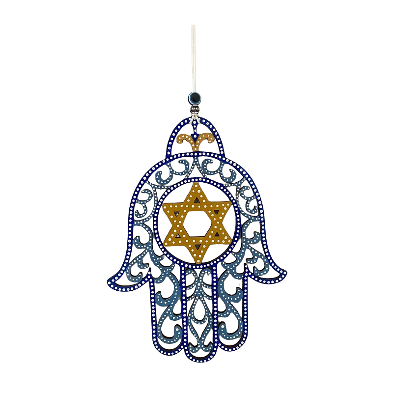 Enfeite Judaico Hamsa - Estrela de David - Azul e Amarelo - Davar ...