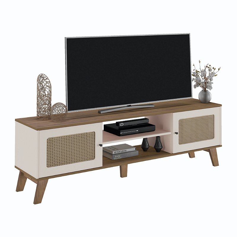 Rack Retrô TV 75 Polegadas Charlotte Pinho Off White | 041 Wood - 041 Wood Móveis para Sala e ...
