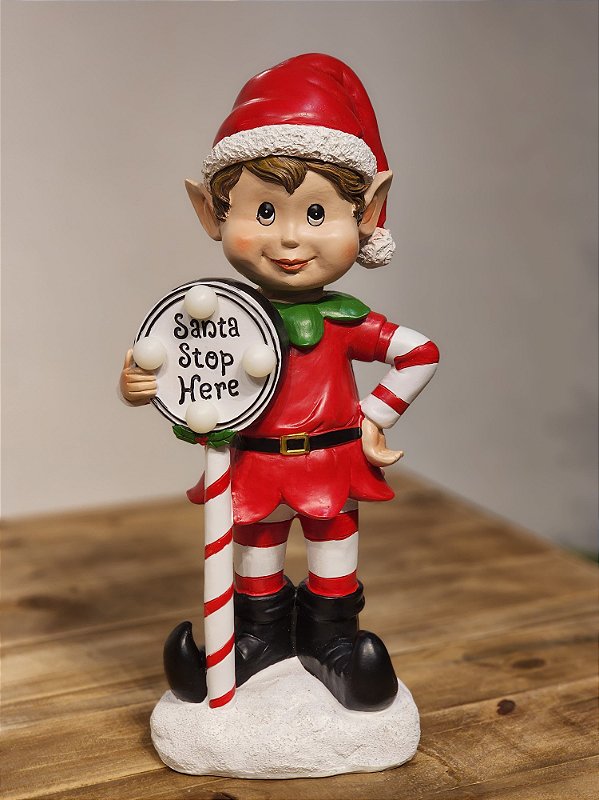 ELFO COM LED EM RESINA 40,6CM - Senhor Natal