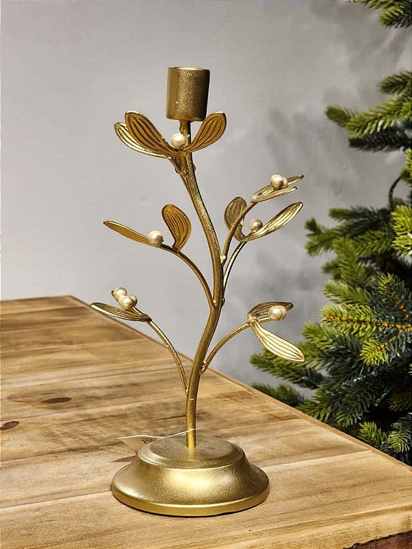 CANDELABRO EM METAL DOURADO 25CM - Senhor Natal