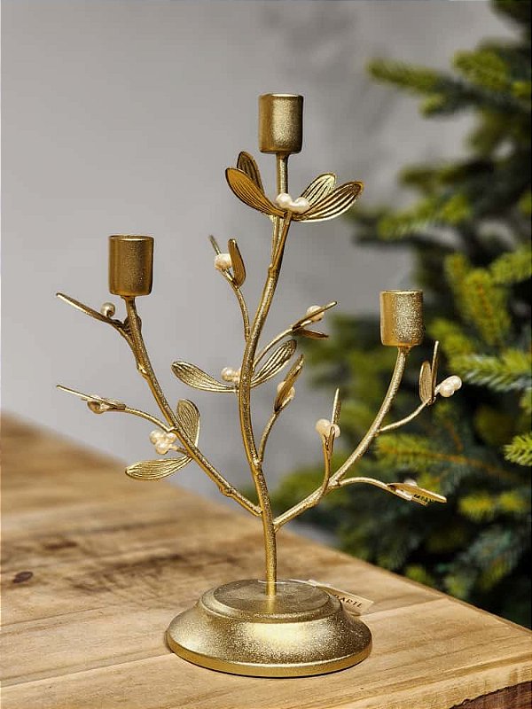 CANDELABRO EM METAL DOURADO 30CM - Senhor Natal
