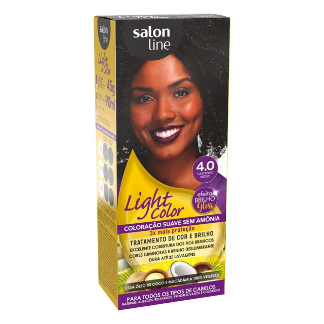 Tintura Light Color Salon Line Coloracao Suave Sem Amonia 4.0 Castanho ...