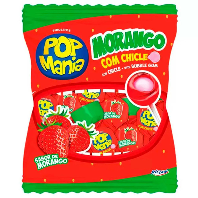 Pirulito Pop Mania Morango Com Chiclete 500Gr - Embalagem 1X500 GR ...